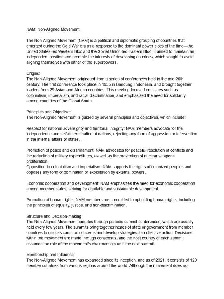 Overview of the Non-Aligned Movement | PDF | Non Aligned Movement ...