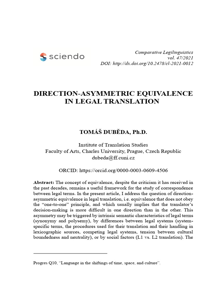 Direction-Asymmetric Equivalence in Legal Translation | PDF ...