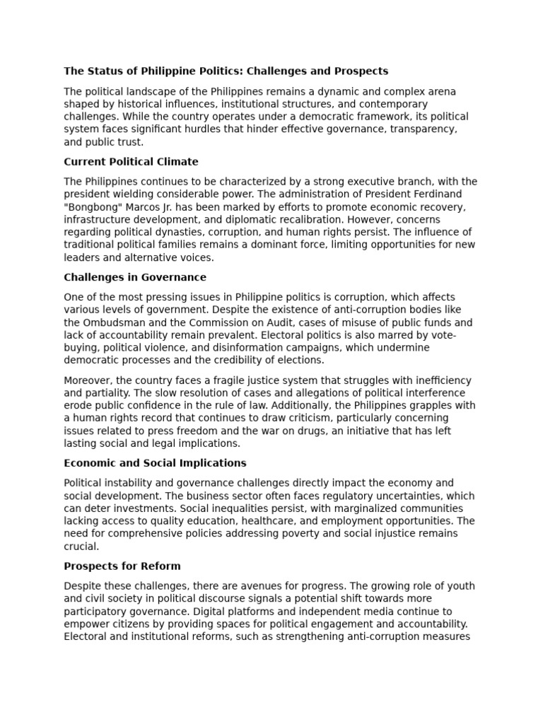 Philippine Politics: Challenges & Reforms | PDF | Governance | Economies