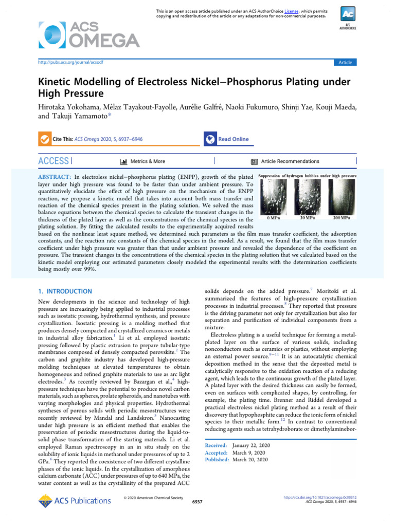 Yokohama Et Al 2020 Kinetic Modelling of Electroless Nickel Phosphorus ...