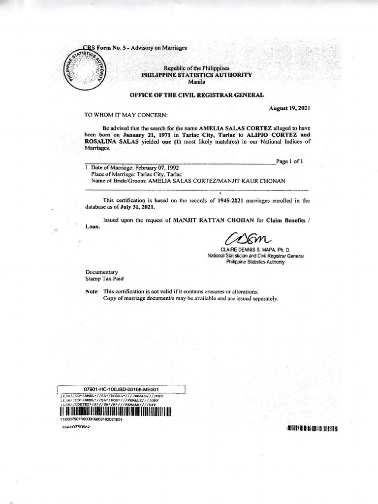 Psa Advisory of Marriage by Manjit | PDF