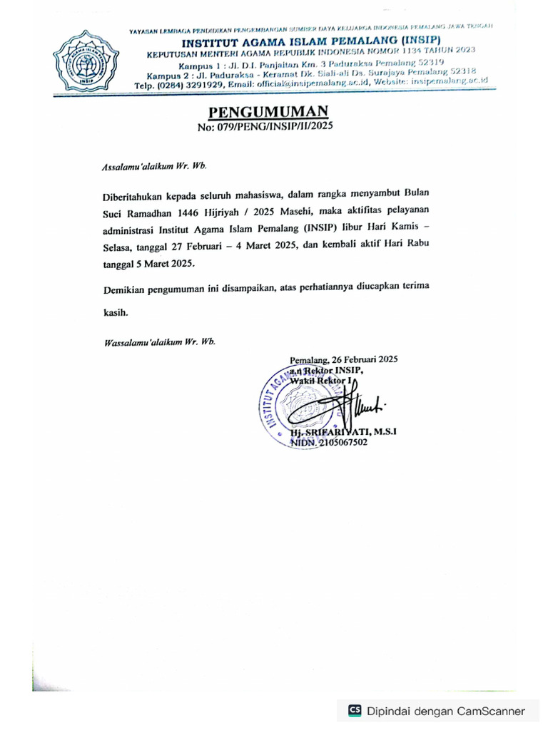 079 - Pengumuman Libur Awal Ramadhan | PDF