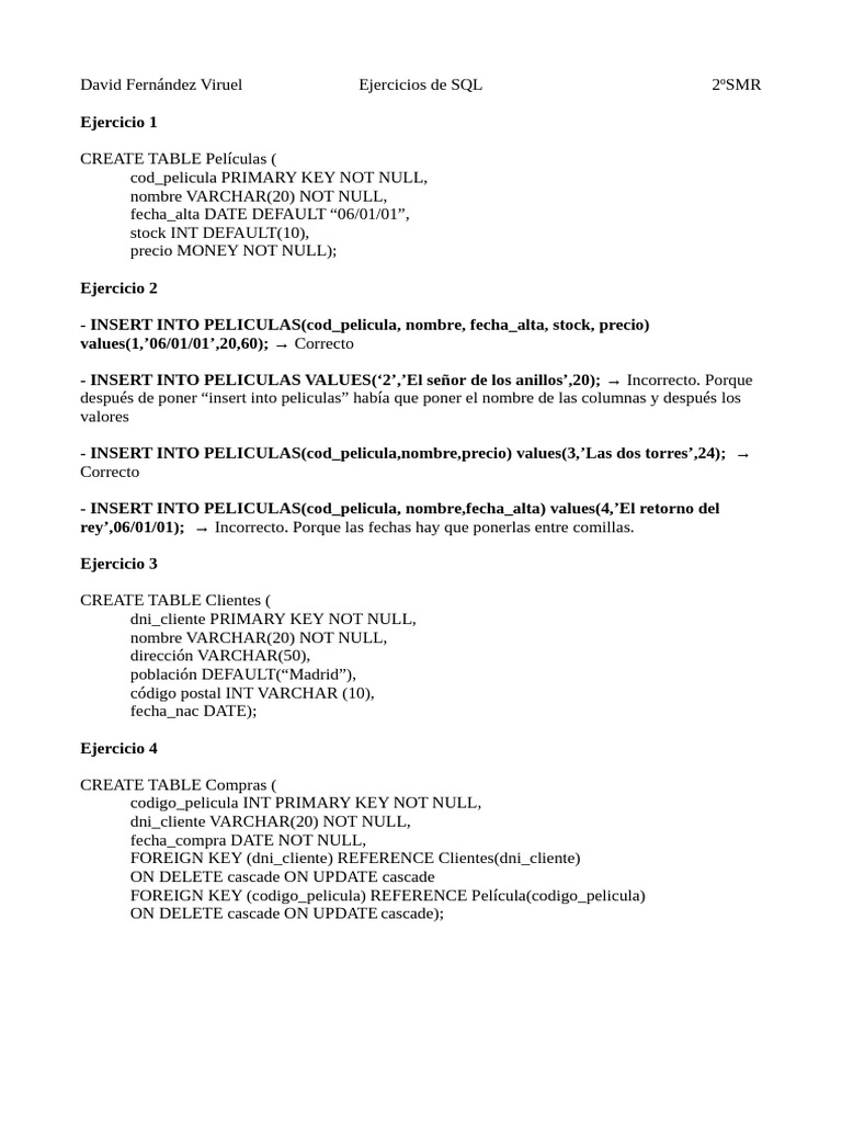 Ejercicios prácticos - SQL (DDL Y DCL) | PDF | SQL | Datos de computadora