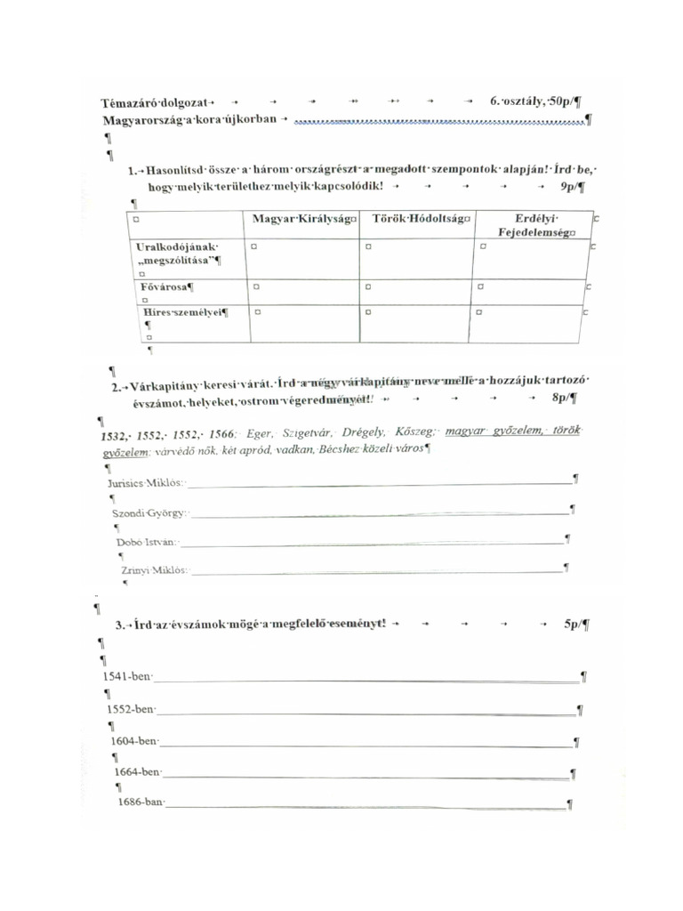 Magyarország a Kora Újkorban 6. Oszt. | PDF