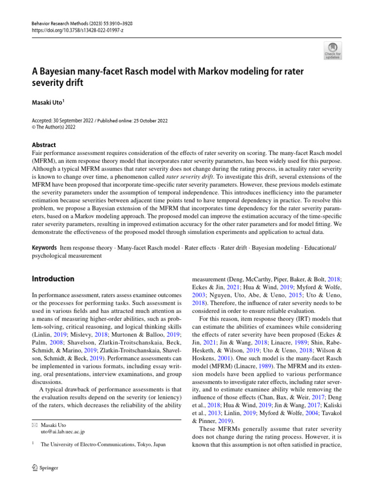 Bayesian MFRM for Rater Severity Drift | PDF | Statistical Theory ...