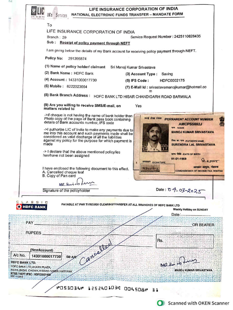 LIC NEFT Form - Converted | PDF