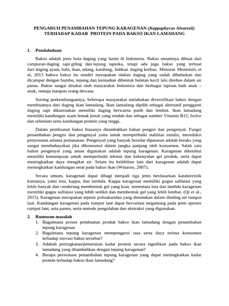 Pengaruh Penambahan Tepung Karagenan Terhadap Kadar Protein Pada Bakso ...
