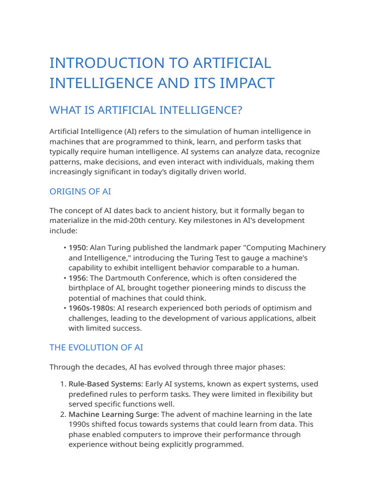 Introduction to Artificial Intelligence and Its Impact | PDF | Artificial Intelligence ...