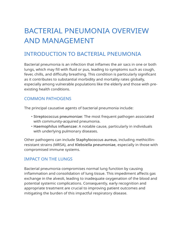 Bacterial Pneumonia Overview and Management | PDF | Pneumonia ...