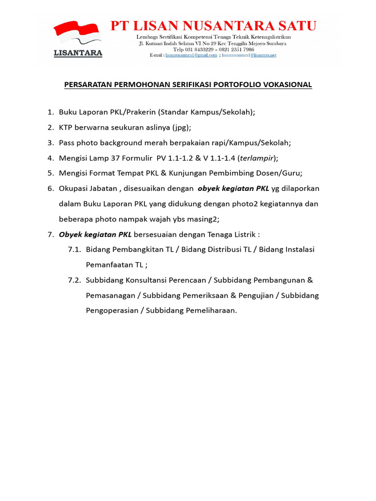 Persaratan Permohonan Serifikasi Portofolio Vokasional | PDF