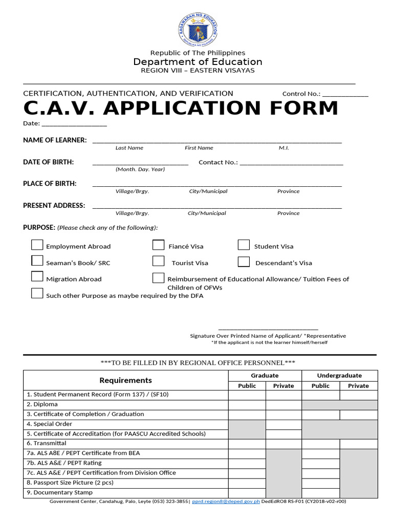A Cav Form 15 Cav Application Form | PDF | Human Migration ...