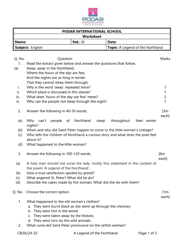 QP - WS - CB - IX - Eng - A Legend of The Northland | PDF