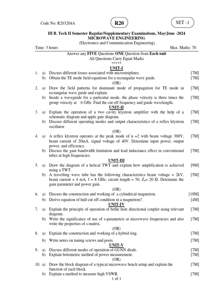 Microwave Engineering Exam Questions 2024 | PDF | Waveguide | Amplifier