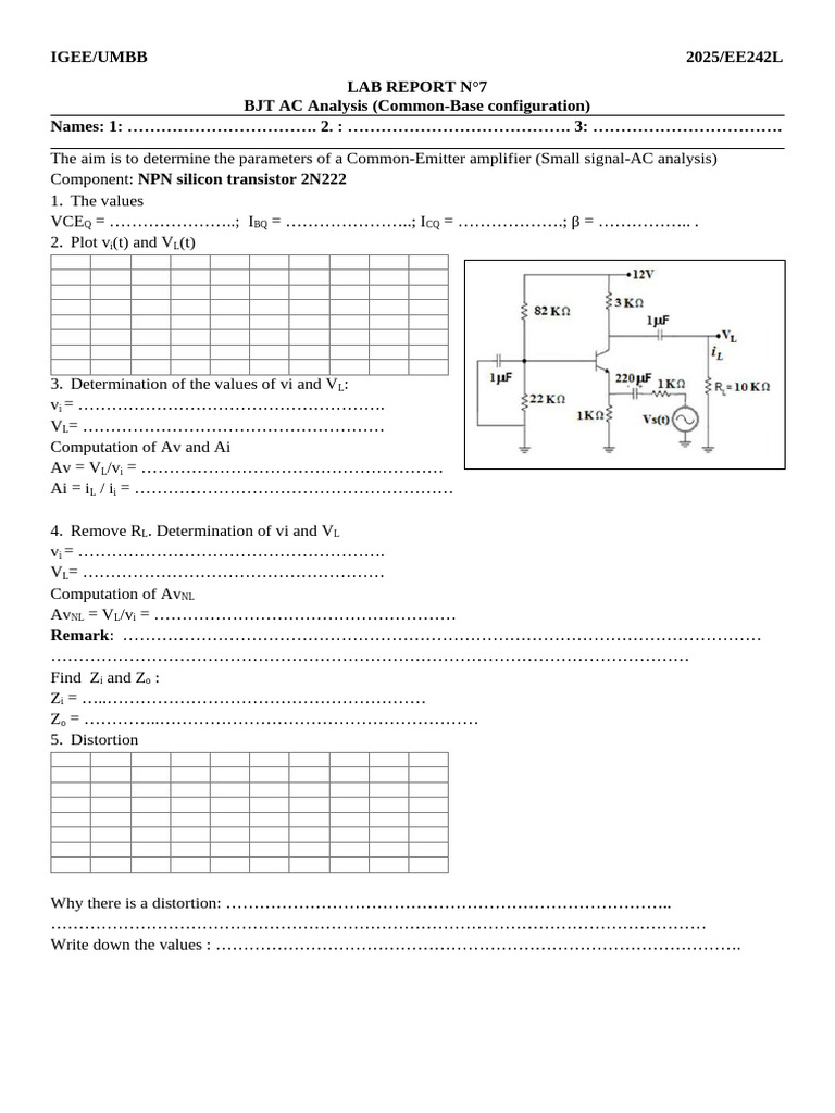 BJT AC Analysis Lab Report: Common-Base | PDF