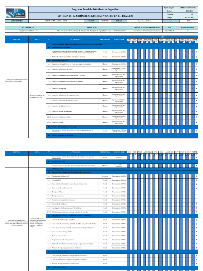 Programa Anual SST - Group BHACORTECH | PDF | Seguridad y salud ocupacional | Higiene Ocupacional