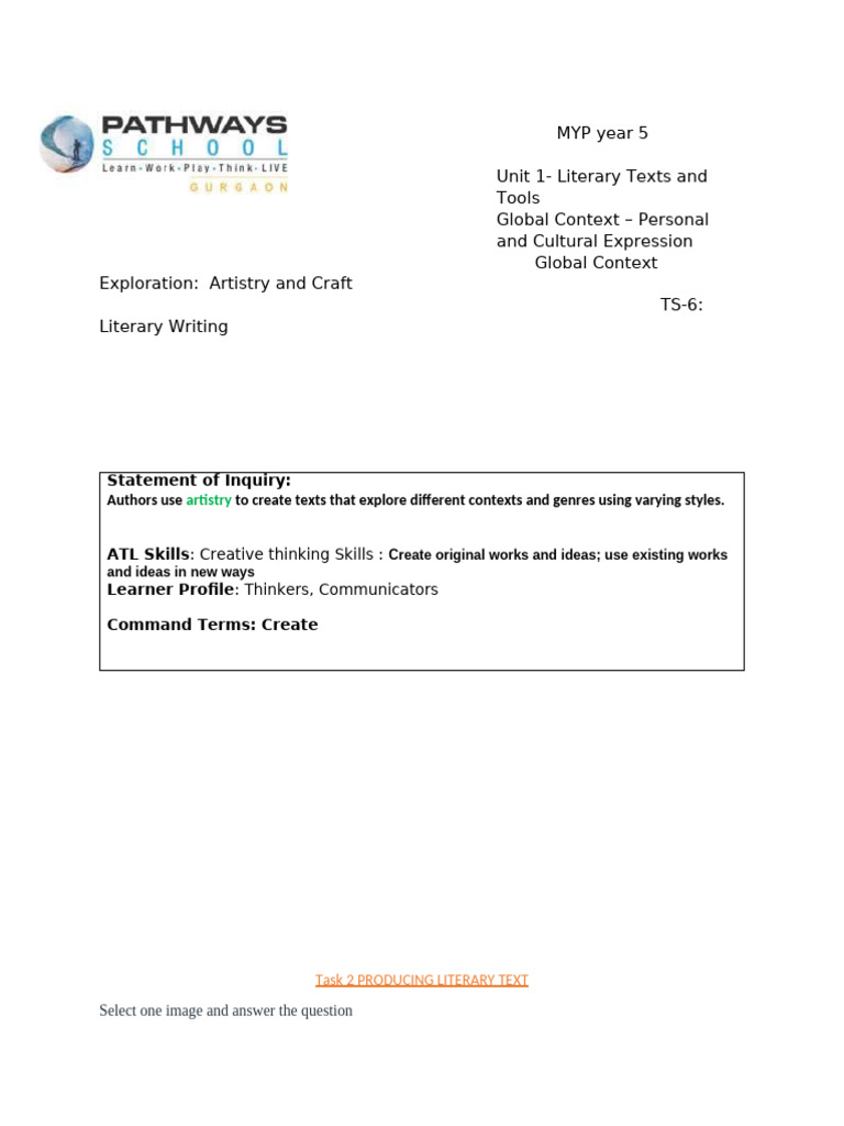 Unit 1 TS 6 Literary Writing y 5 | PDF