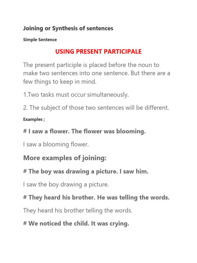 Joining or Synthesis of Sentences | PDF | Verb | Subject (Grammar)