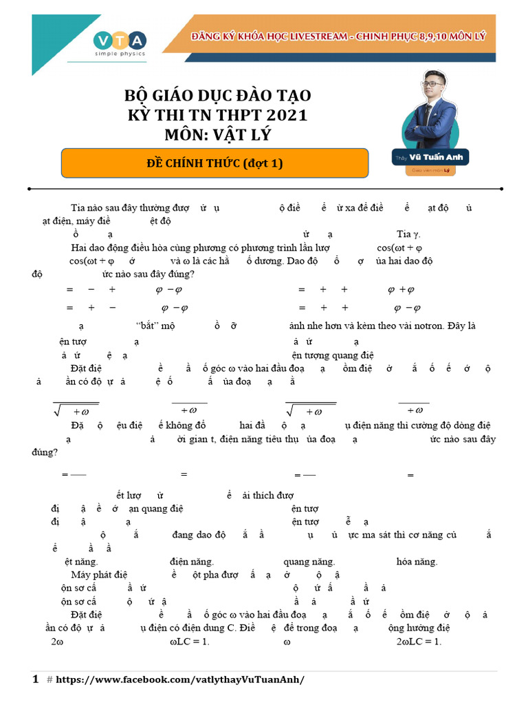 1.thay Vu Tuan Anh. de Chinh Thuc 2021 (Dot 1) - de Bai | PDF