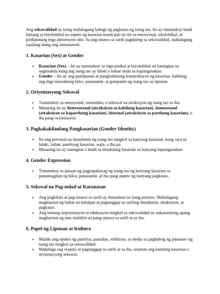 Ang Sekswalidad Ay Isang Mahalagang Bahagi NG Pagkatao NG Isang Tao | PDF