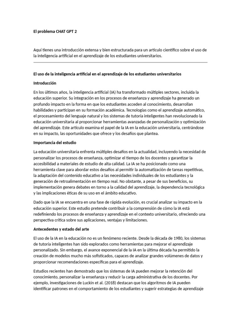 El Problema CHAT GPT 2 | PDF | Inteligencia artificial | Inteligencia (IA) y semántica