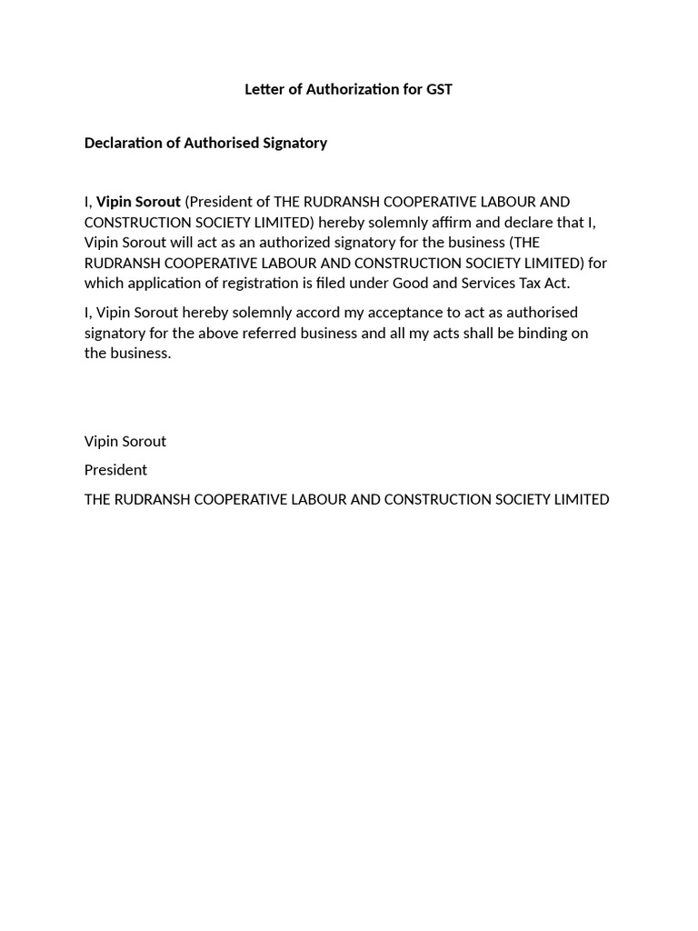 Letter of Authorization For GST | PDF