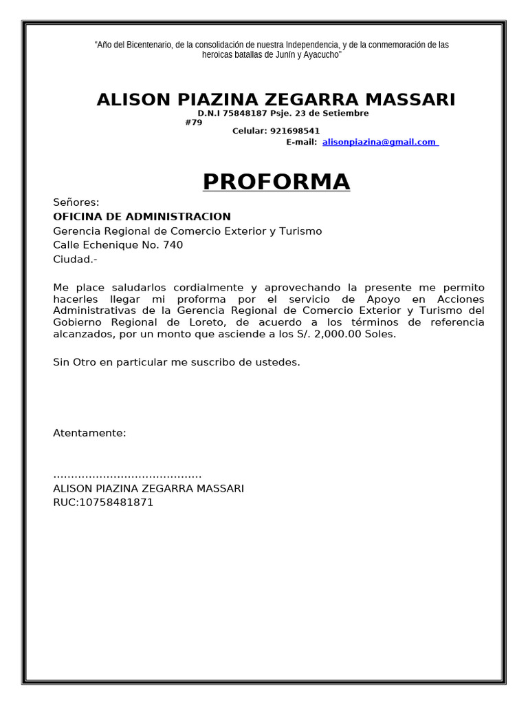 PROFORMA 2024 | PDF