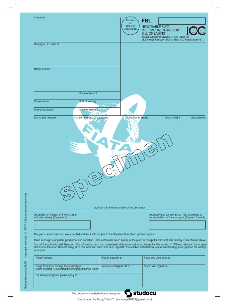 Multimodal Transport Bill of Lading | PDF | Cargo | Bill Of Lading