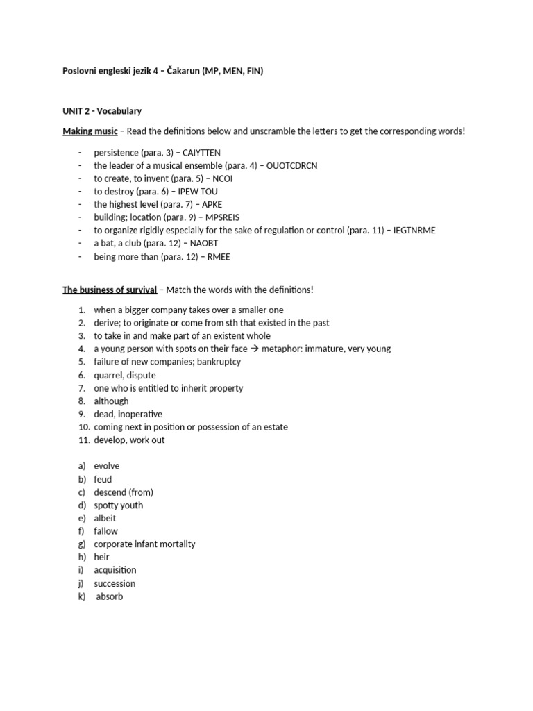 PEJ 4 - Unit 2 - Vocabulary | PDF