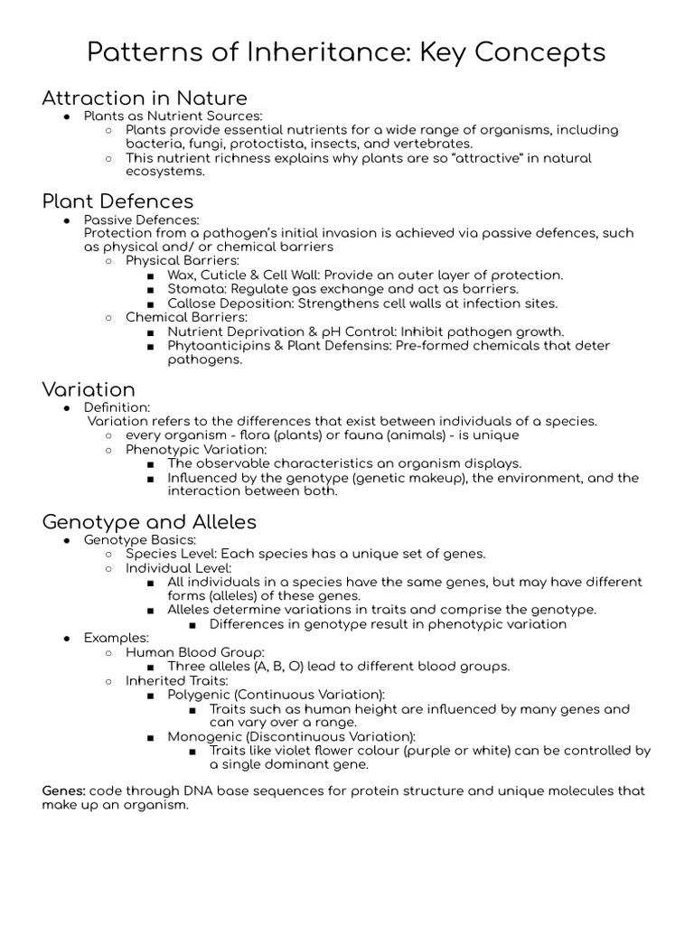 Patterns of Inheritance Notes | PDF | Genotype | Phenotypic Trait