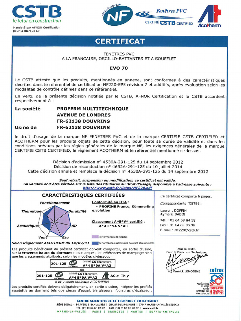 PROFERM - CERTIFICAT CSTB PVC | PDF