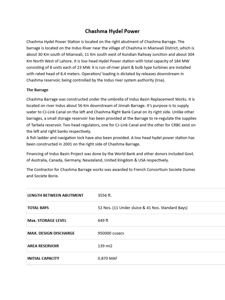 Chashma Hydel Power | PDF | Water | Earth Sciences