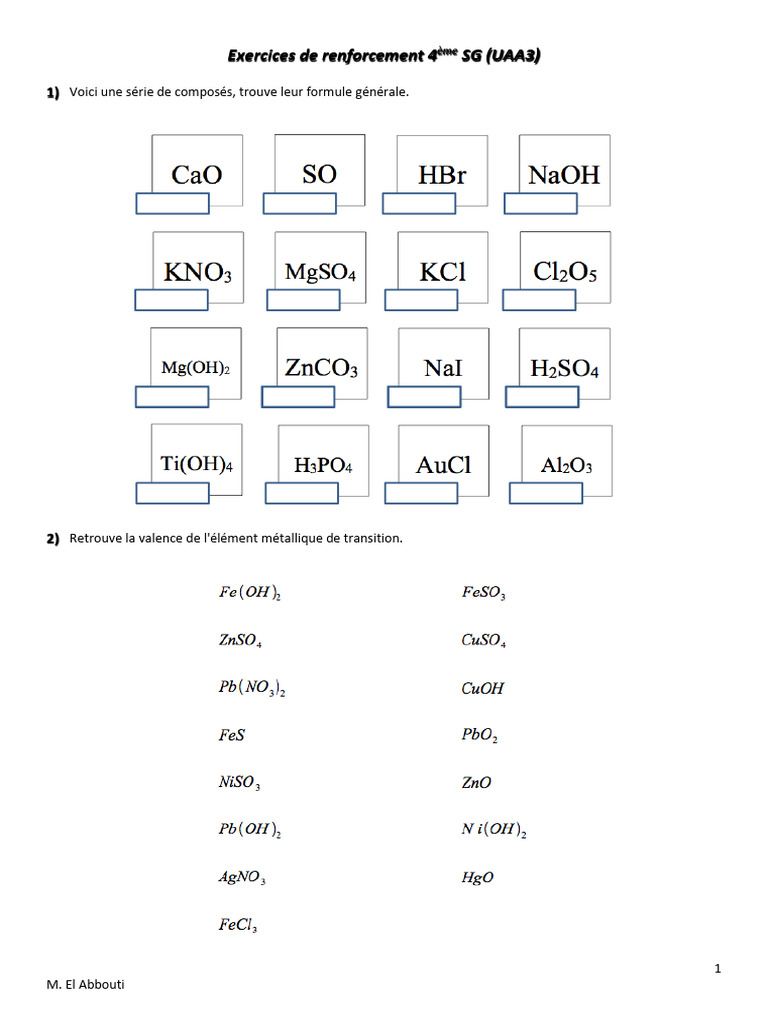Exercices de Renforcement 4ème SG | PDF | Cuivre | Acide
