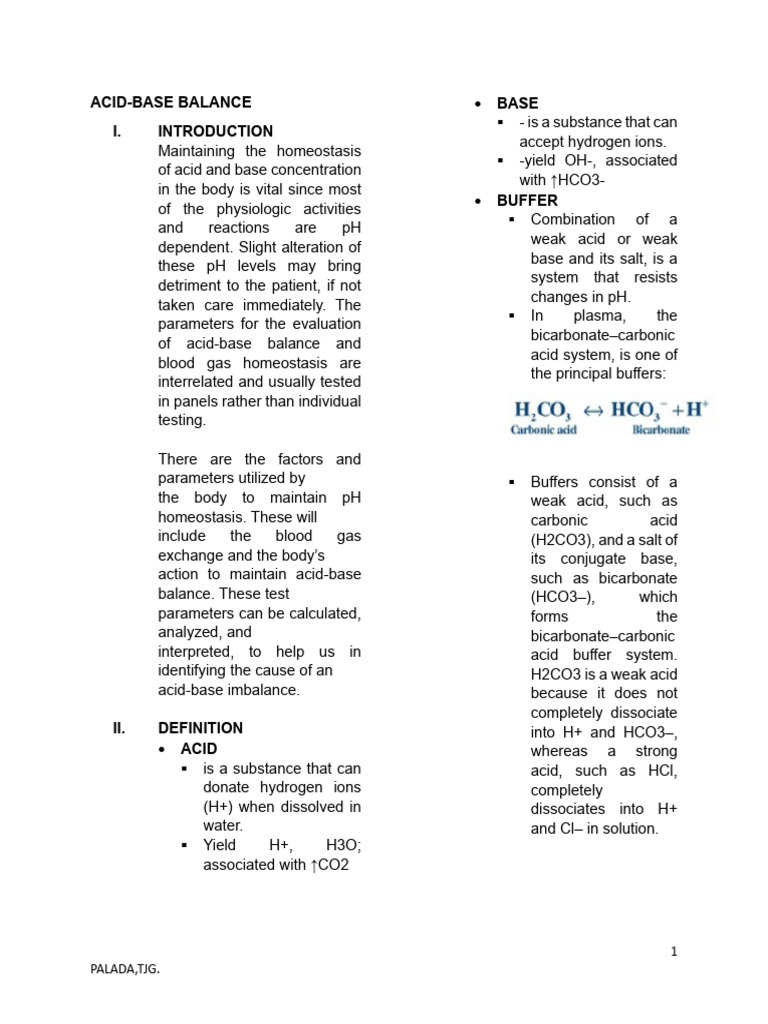 Module 6 Acid Base Balance | PDF | Bicarbonate | Buffer Solution
