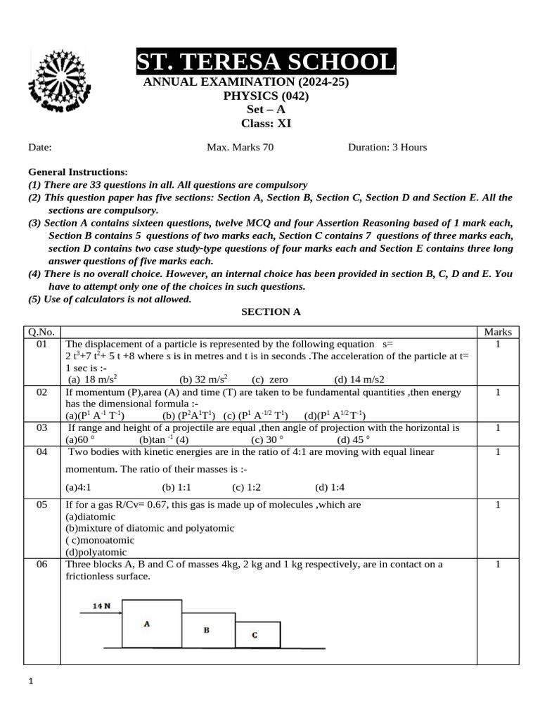 Annual Exam Class 11 Seta 2025 | PDF | Rotation Around A Fixed Axis | Force
