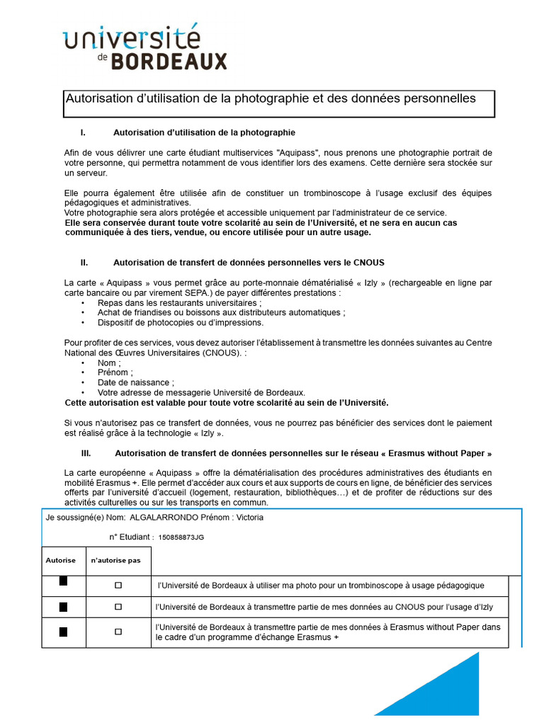 Autorisation d'utilisation des données personnelles | PDF | Informatique