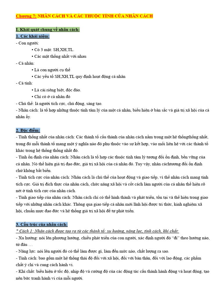 Chương 7 NHÂN CÁCH VÀ CÁC THU C TÍNH C A NHÂN CÁCH | PDF