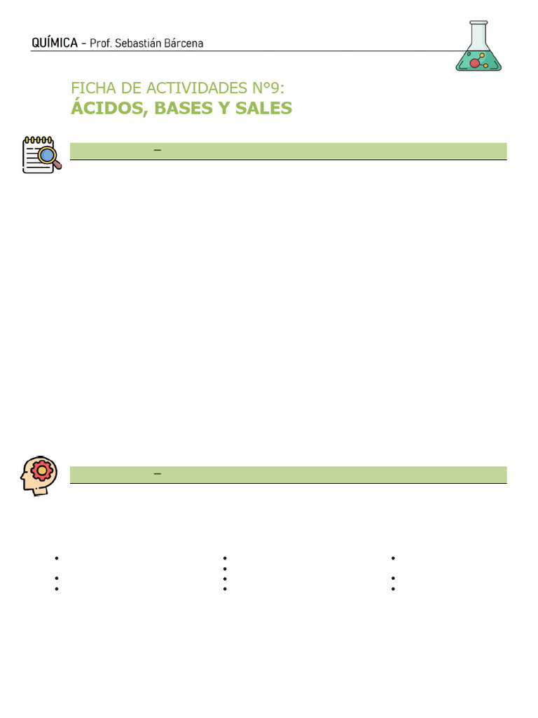 FICHA DE ACTIVIDADES Ndeg9 - ACIDOS BASES Y SALES | PDF | Ácido | Hidróxido de sodio