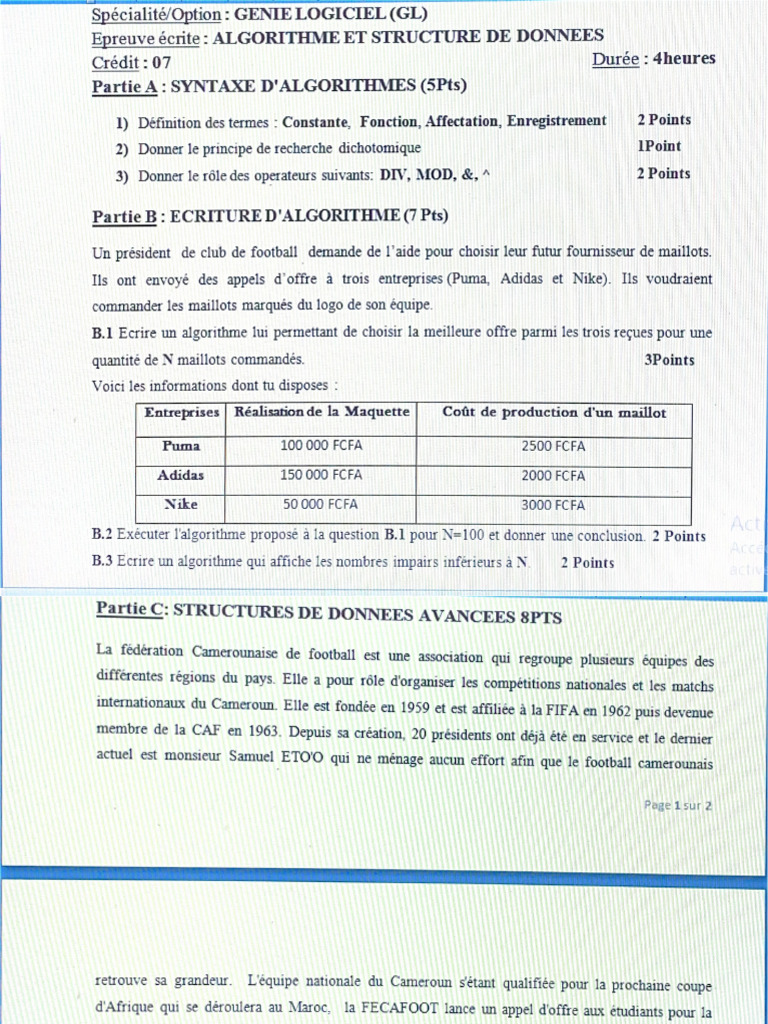 Épreuves D'algorithme Et Structure de Données | PDF