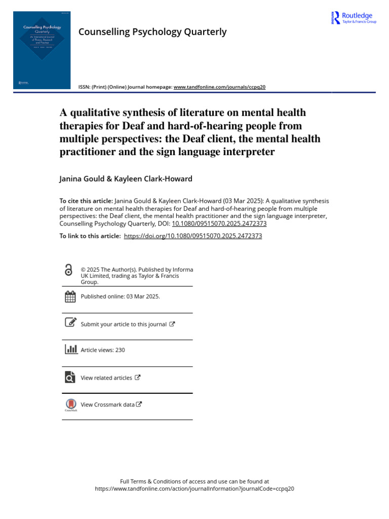 Mental Health Therapies for Deaf Clients | PDF | Hearing Loss | Mental ...
