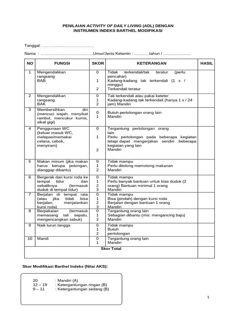 Form ADL Modif Barthel | PDF