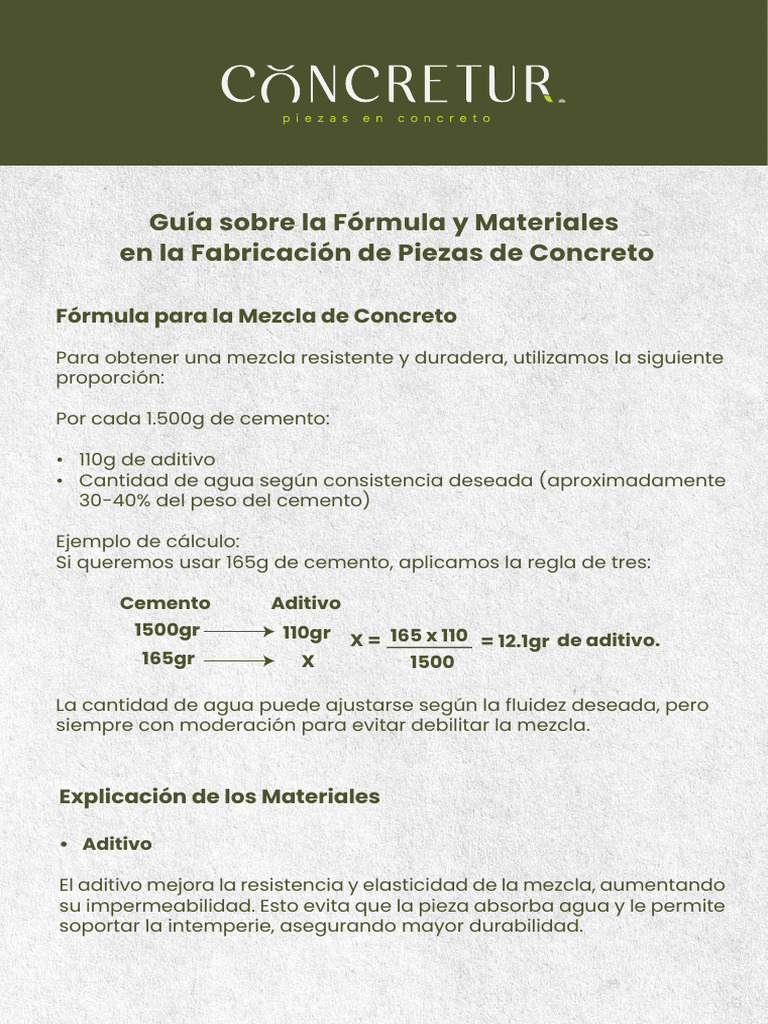 Guia Formula y Materiales - Concretur Online | PDF