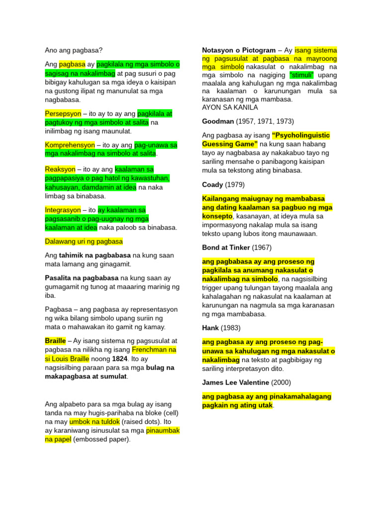 Ano Ang Pagbasa | PDF