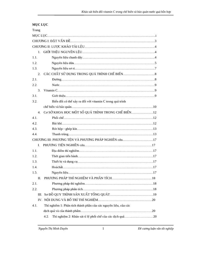 Khảo sát biến đổi vitamin C trong chế biến và bảo quản nước quả hỗn hợp ...
