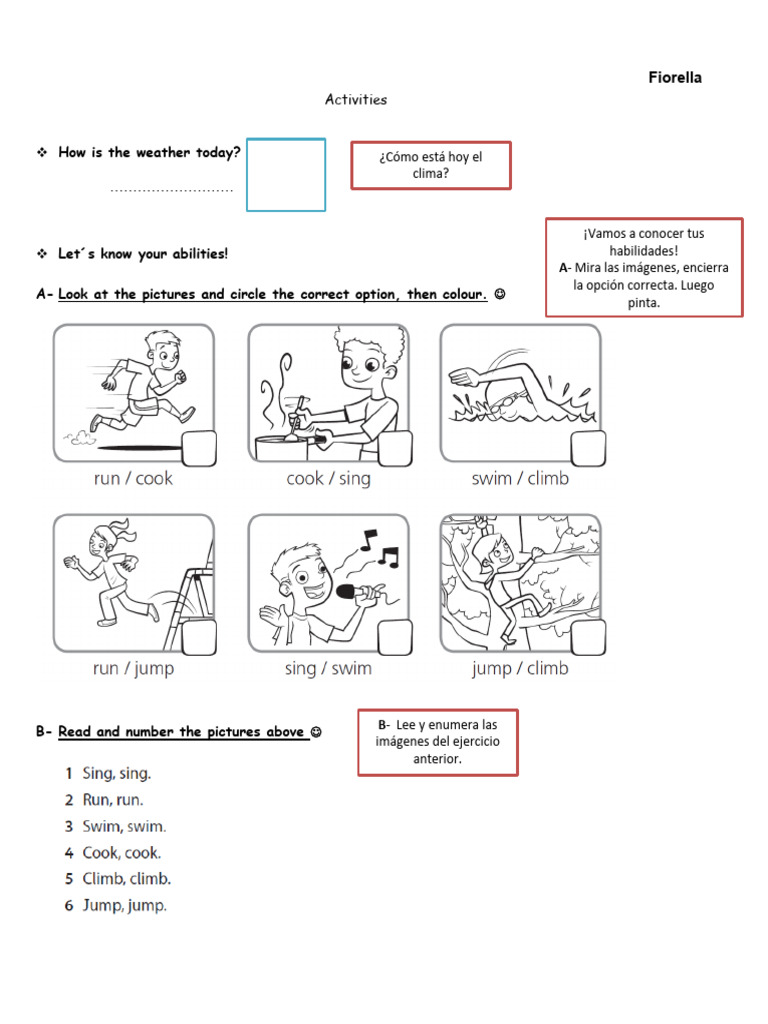 Ejercicios de "can" y "can't" para niños | PDF