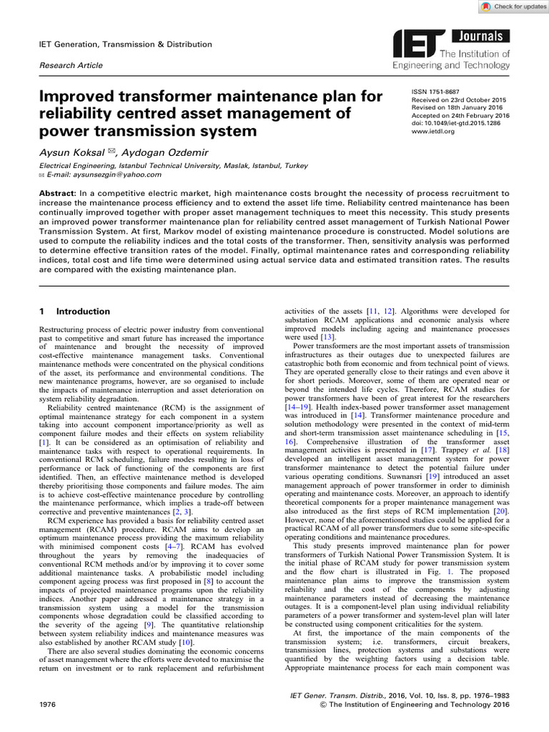 Enhanced Transformer Maintenance Plan | PDF | Reliability Engineering ...