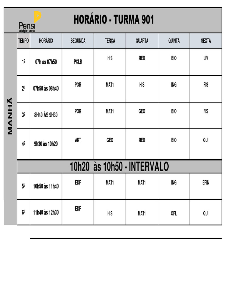 1738871463534_Grade Horária 2025 - 901 | PDF