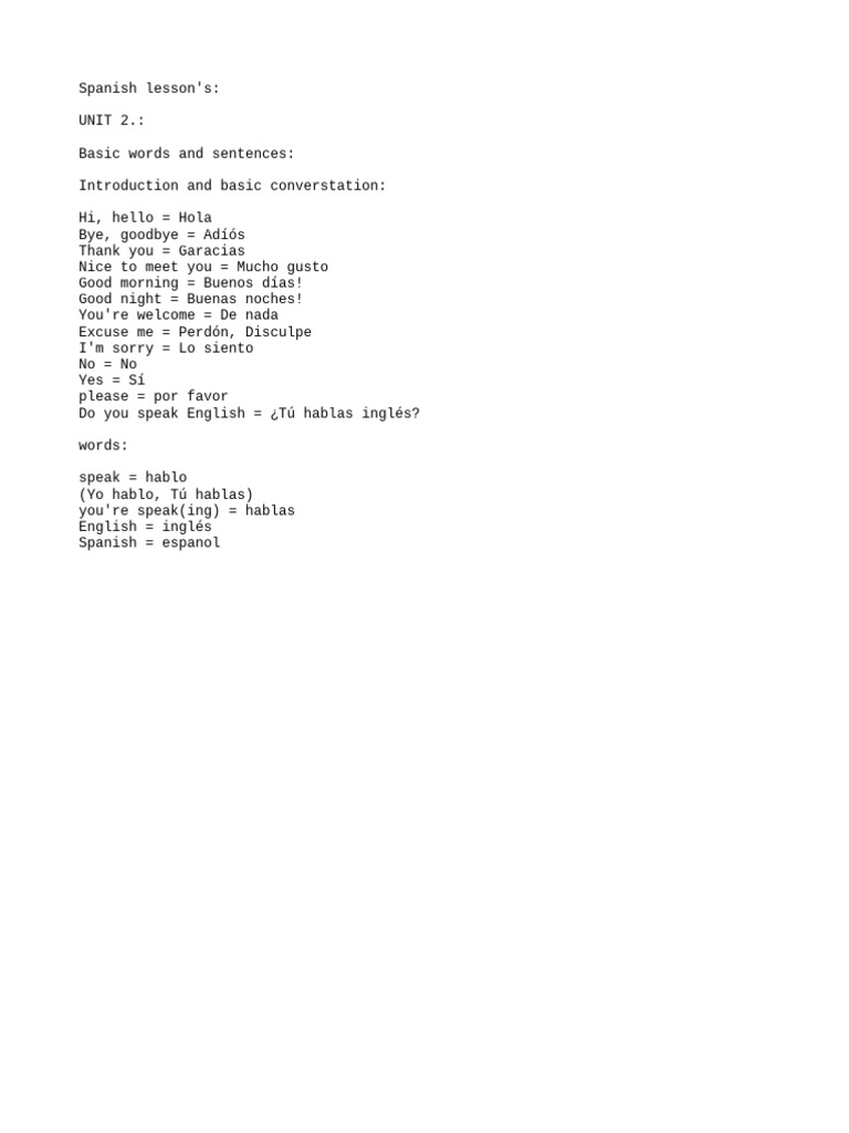 Spanish Lesson's.... | PDF