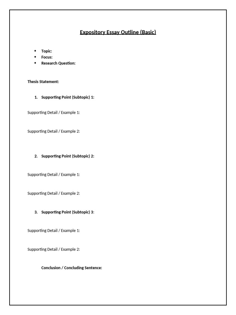 Basic Expository Essay Outline Template | PDF
