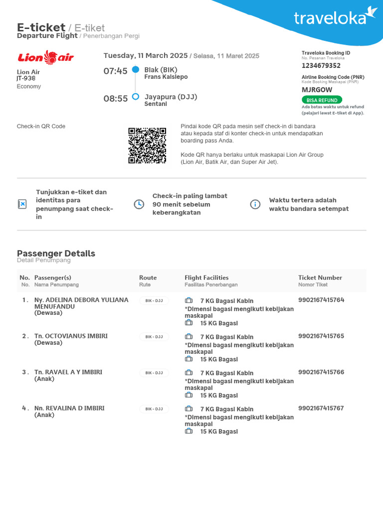 FLIGHT#1-Ratna Suryanti-BIK-MJRGOW-DJJ-FLIGHT - ORIGINATING | PDF