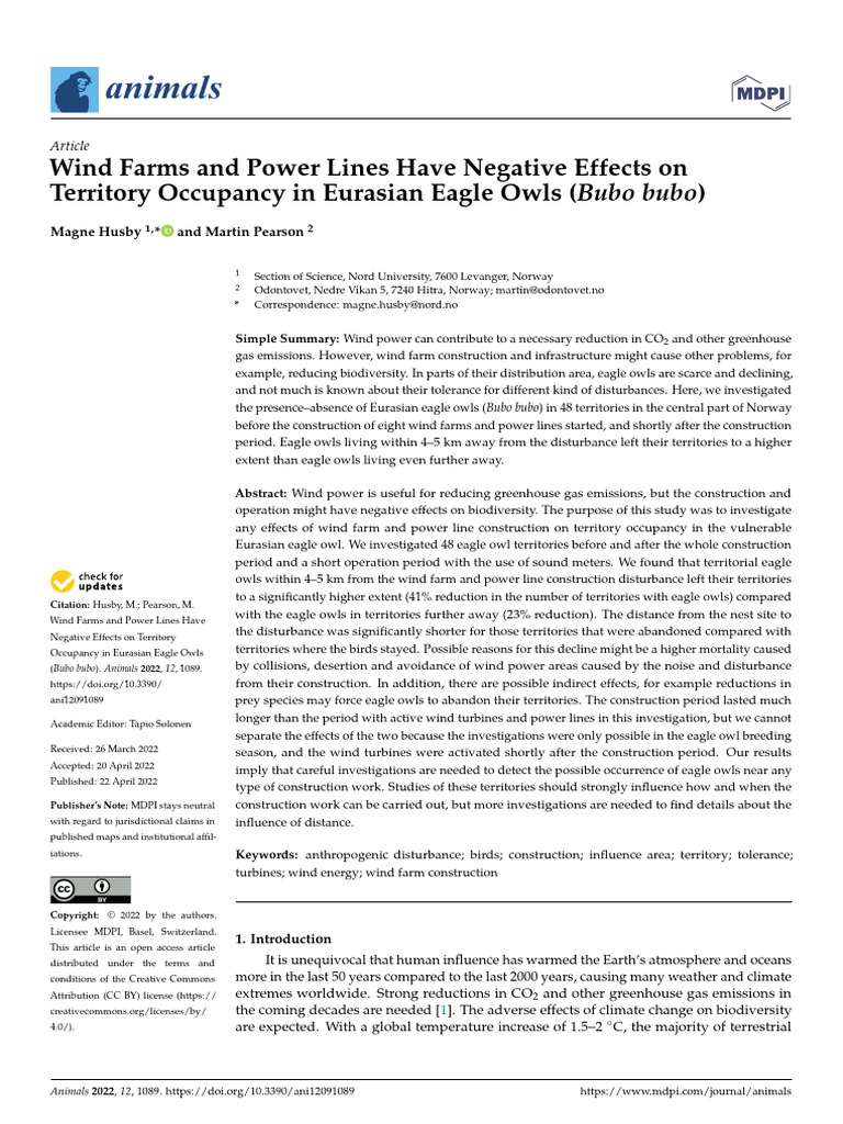 Husby, M. & Pearson, M. (2022) Owls and Power Lines | PDF | Climate ...